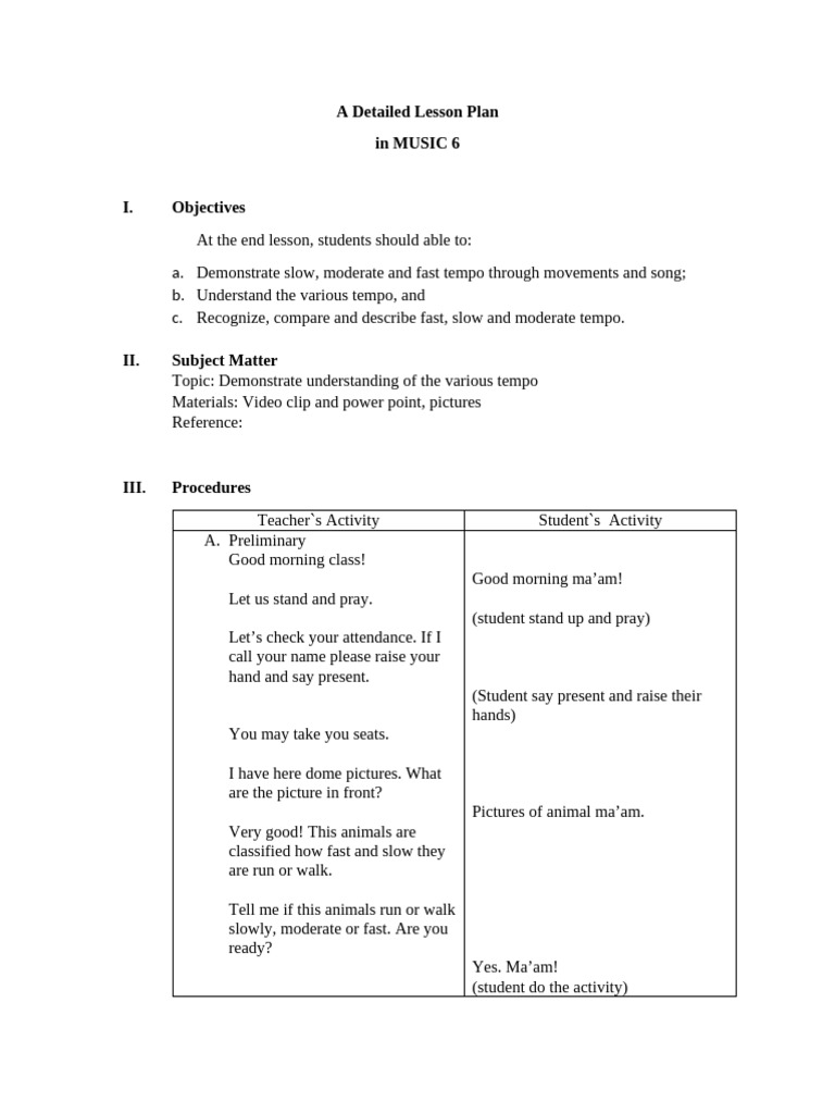 Detailed Lesson Plan in Music | PDF | Tempo | Music Theory