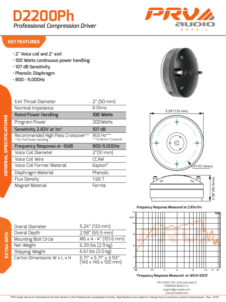 PRV D2200PH Compression Driver Specs | PDF | Inductor | Sound ...