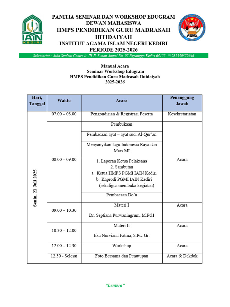 Manual Acara Seminar Edugram 2025-2026 | PDF