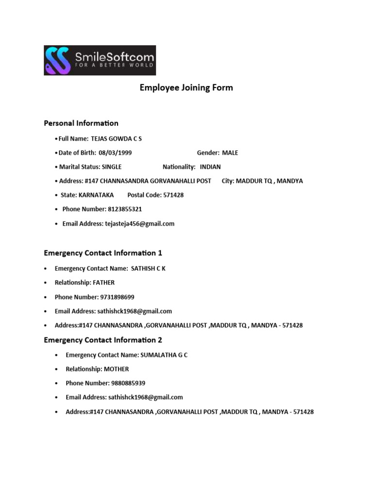 Employee Joining Form New | PDF | Identity Document | Authentication