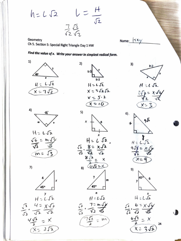 Special Right Triangle Homework Guide | PDF