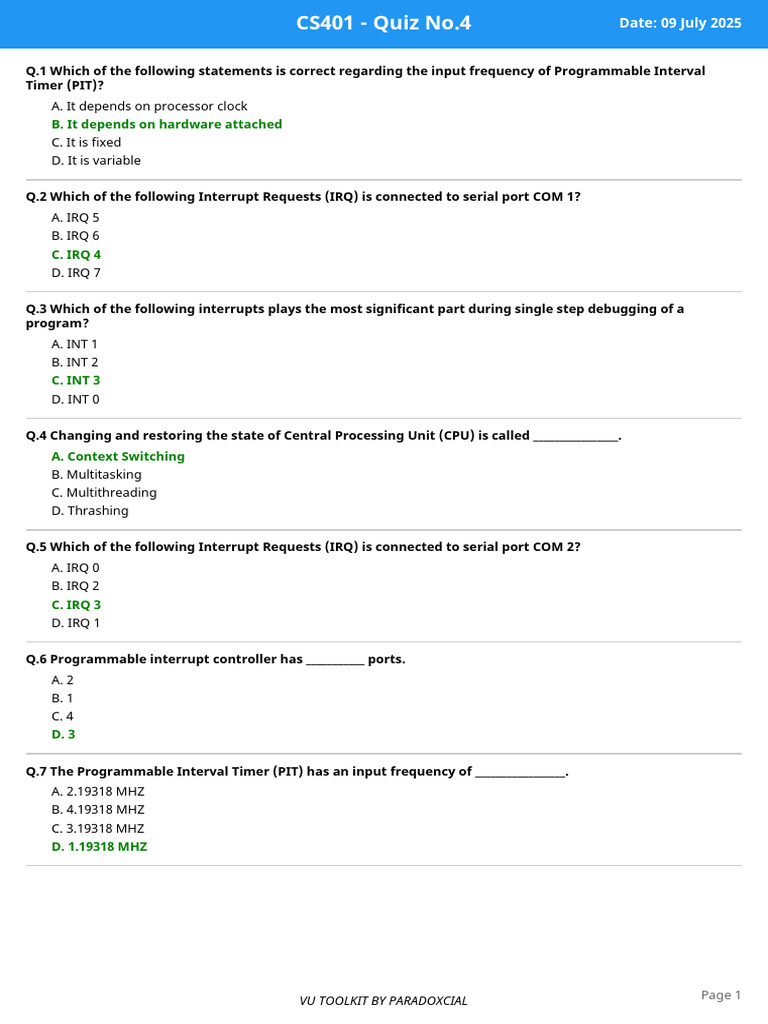 Quiz CS401 4 | PDF