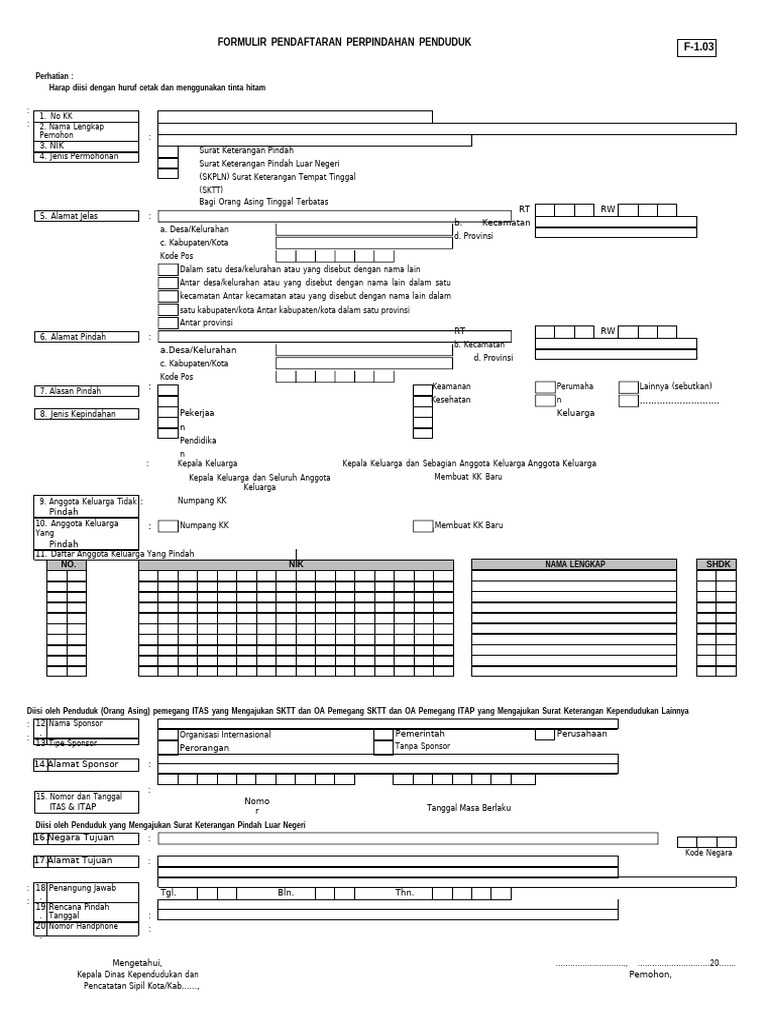 F103 Pendaftaran Perpindah Penduduk - 240323 - 061412 | PDF