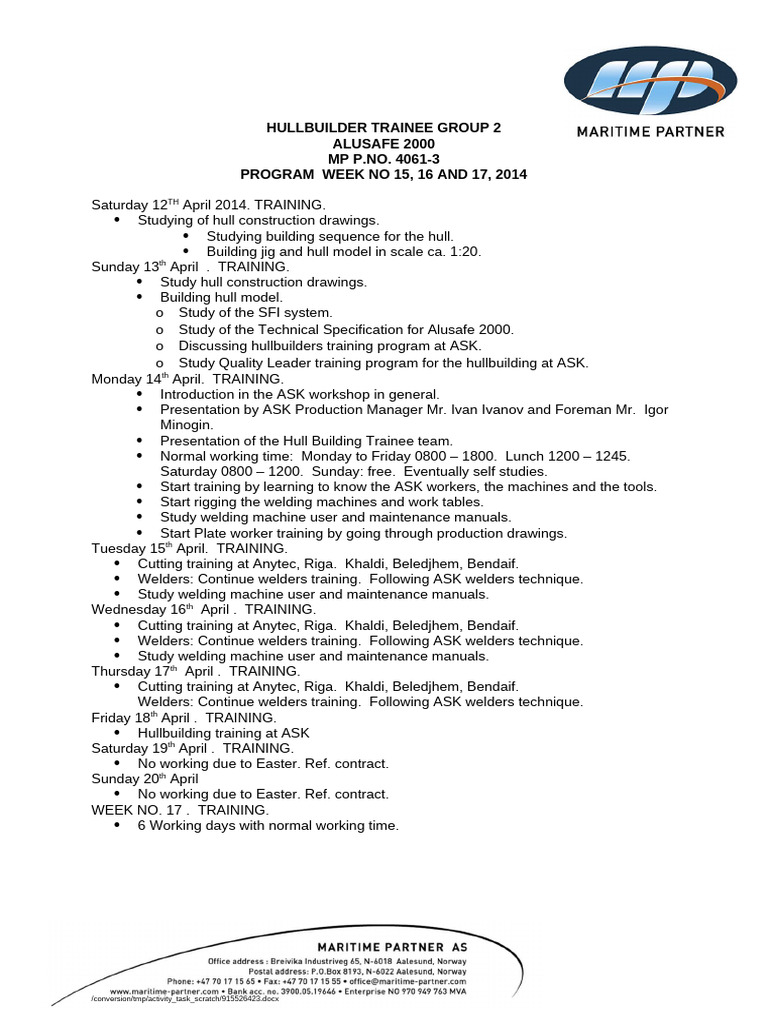 Training Program at ASK Week 15, 16 and 17 | PDF