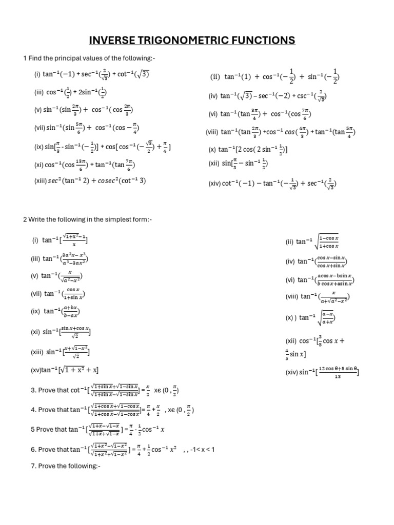 Inverse Trigonometric Functions Guide | PDF | Trigonometry | Euclid