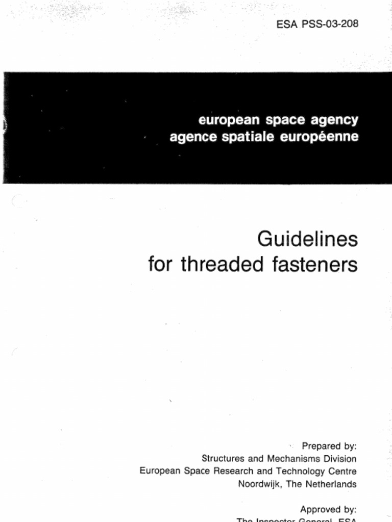 ESA PSS-03-208 (Guidelines For Threaded Fasteners) | PDF