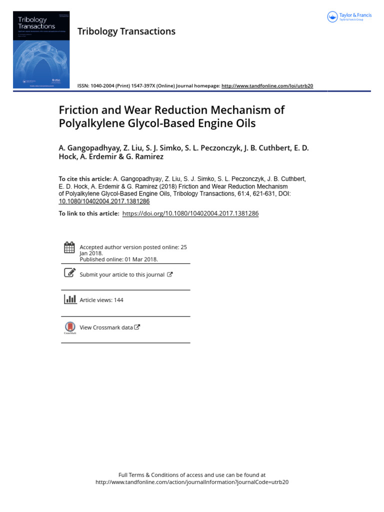 Friction and Wear Reduction Mechanism of Polyalkylene Glycol Based ...