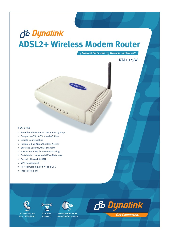 ADSL2+ Wireless Modem Router: RTA1025W | PDF | Port (Computer Networking) | Wireless Lan