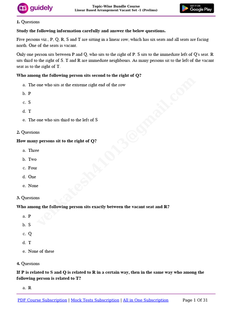 Linear Arrangement - Based On Vacant Seat Set - 1 | PDF | Chess | Chess ...