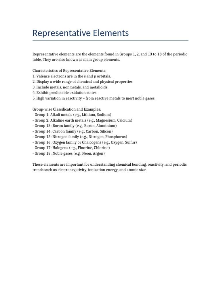 Characteristics of Representative Elements | PDF