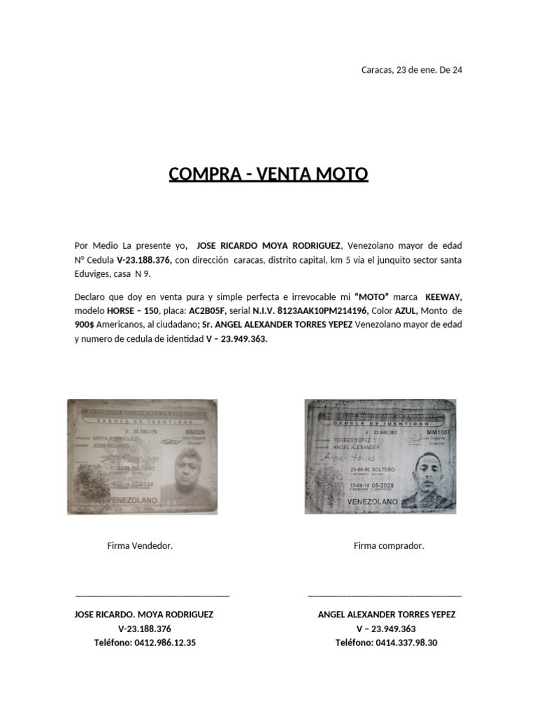 Compra y Venta Moto | PDF