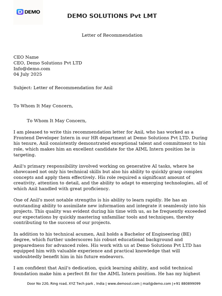 Anil Recommendation Letter | PDF