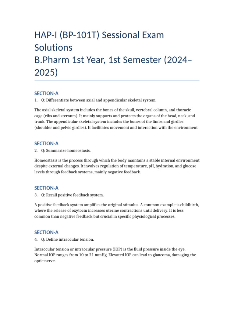HAP-I Sessional Solutions BPharm2025 | PDF | Heart | Coagulation