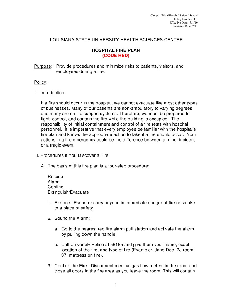 Hospital Fire Safety and Evacuation Plan | PDF