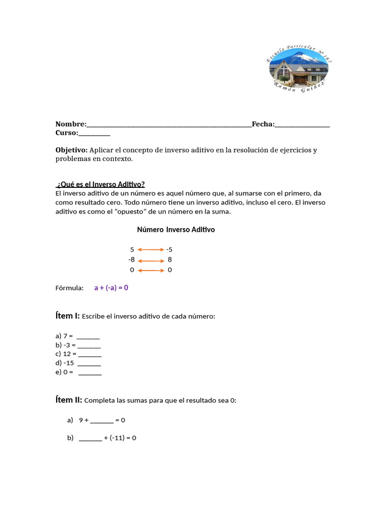 Inverso Aditivo 7mo | PDF | Matemáticas