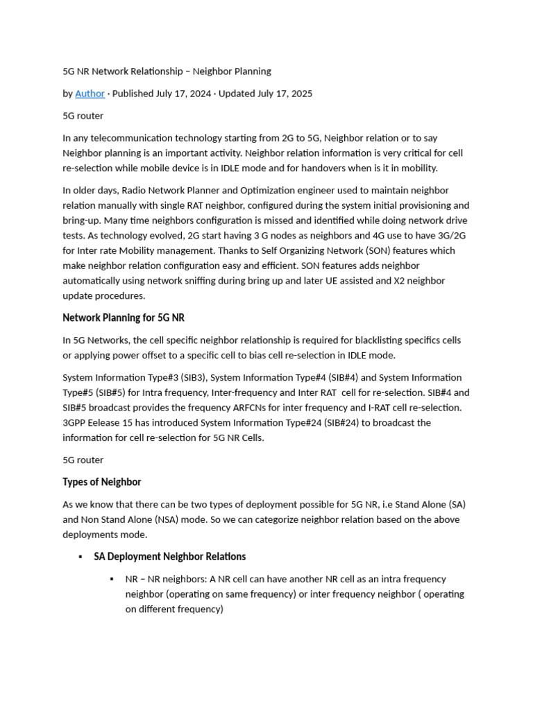 5G NR Neighbor Planning Guide | PDF | 4 G | Quality Of Service