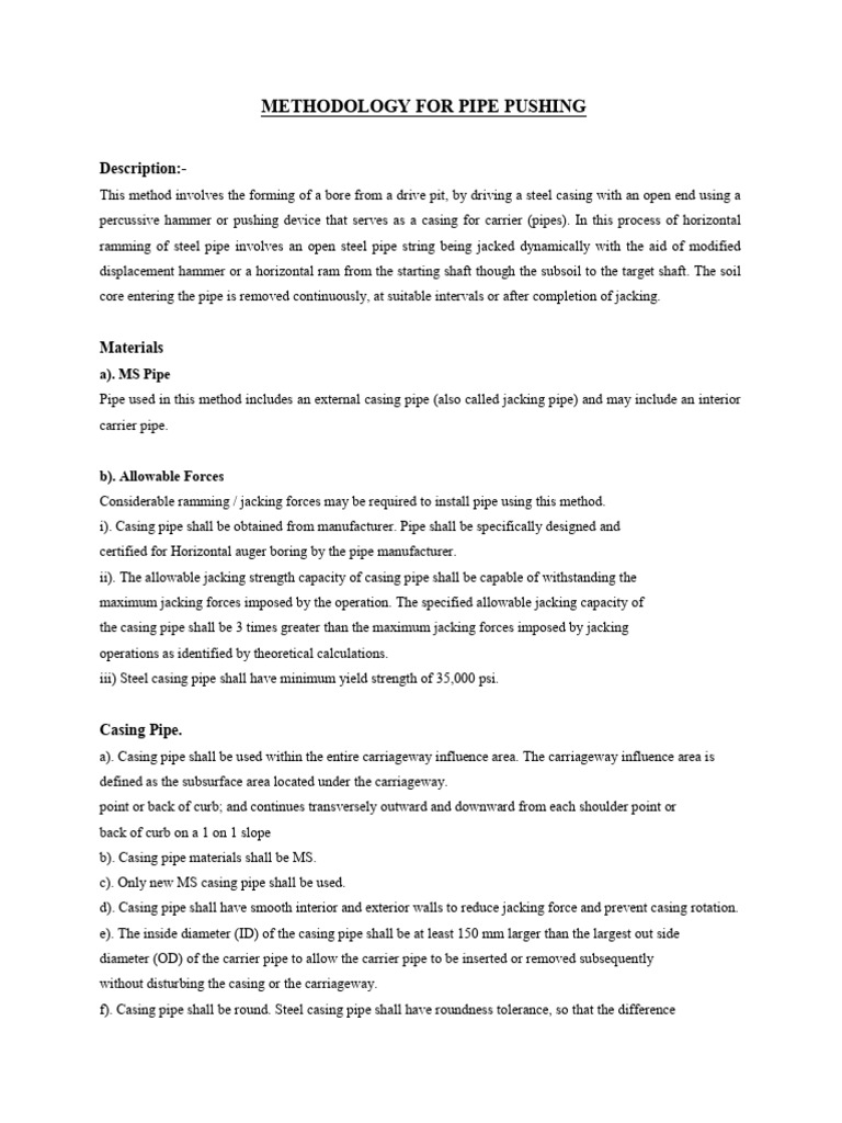 Methodology For Pushing Work | PDF | Deep Foundation | Pipe (Fluid Conveyance)