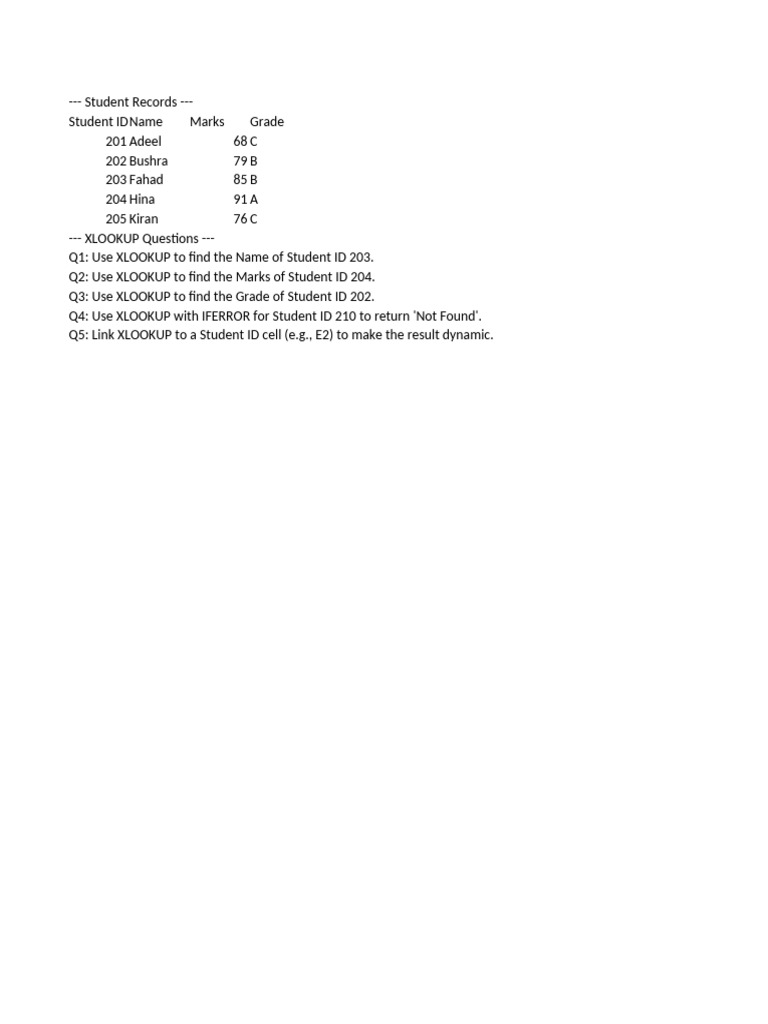 XLOOKUP Practice Sheet | PDF