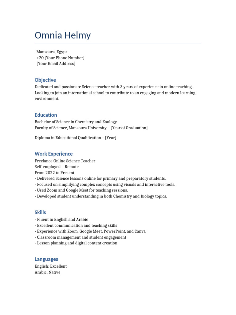 Omnia Helmy CV | PDF