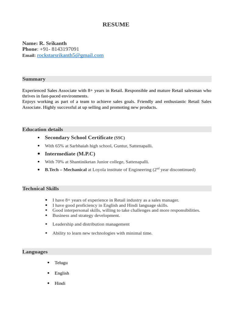 Srikanth Resume | PDF