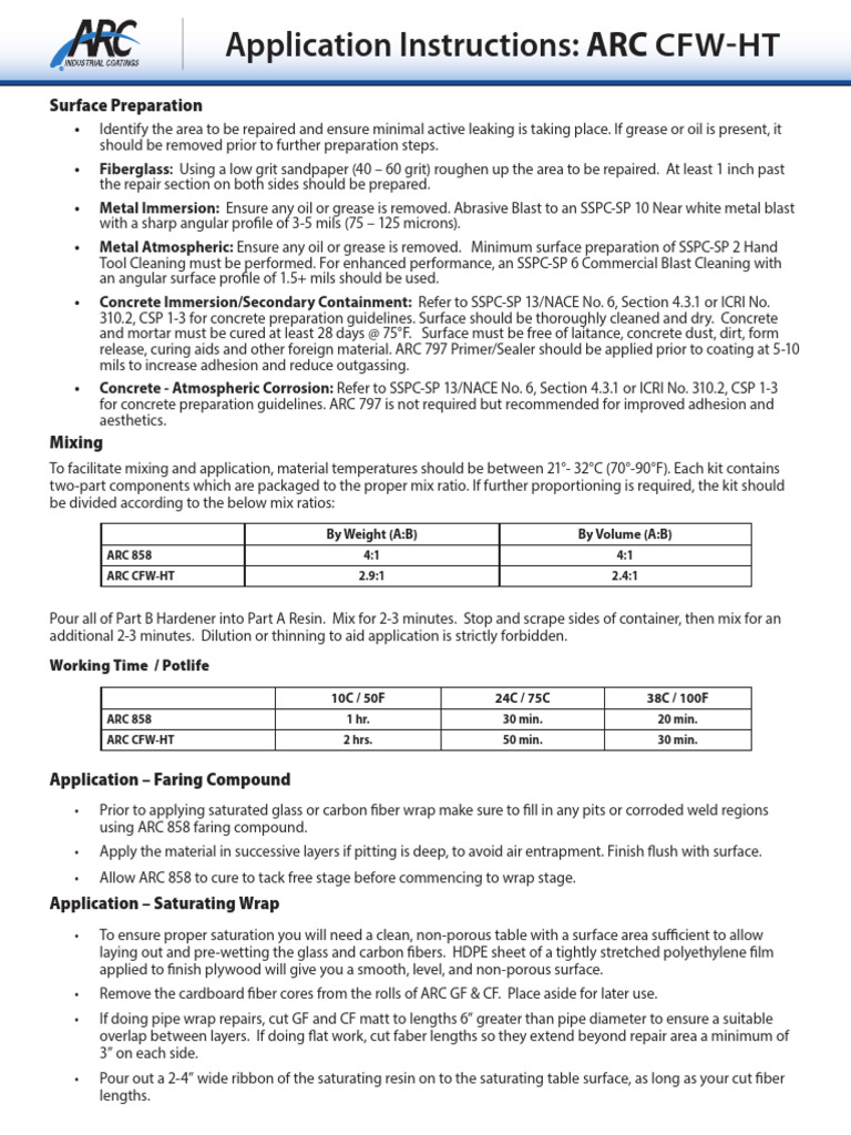 ARC CFW-HT Application Instructions | PDF | Concrete | Industrial Processes