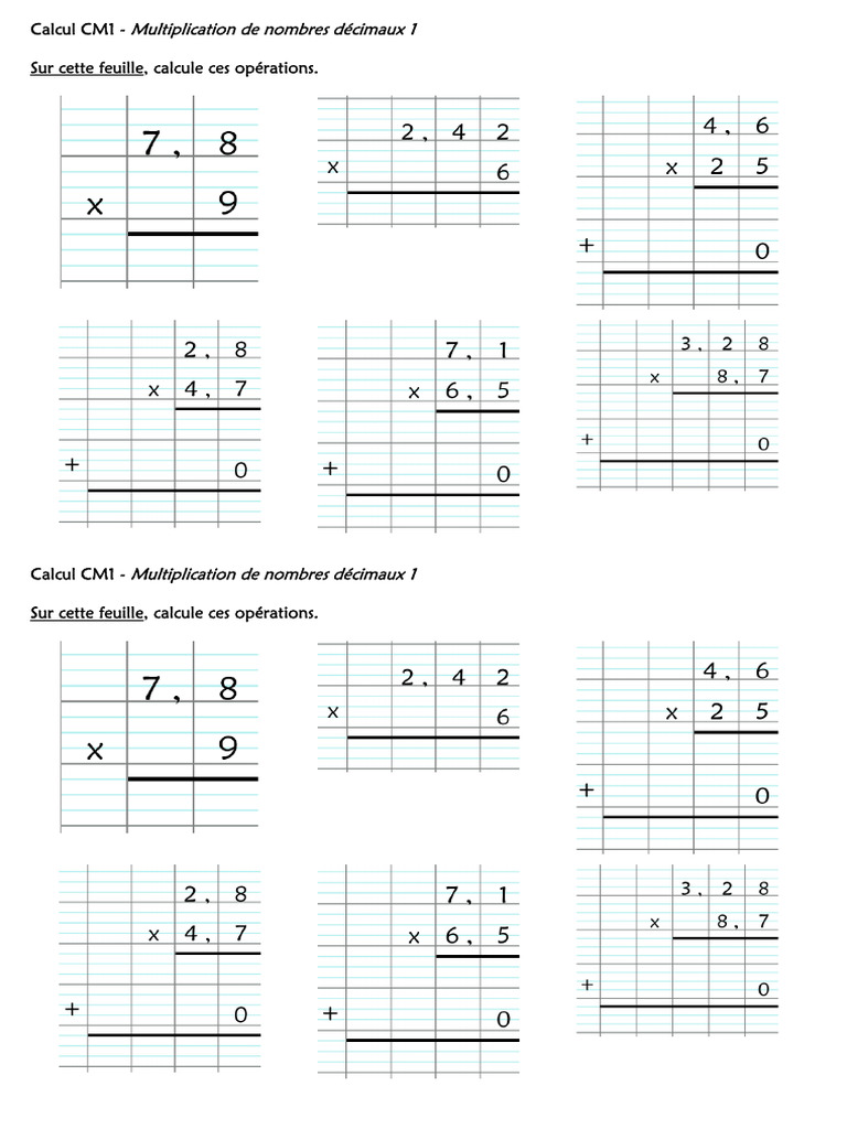 Multiplication Nombres Décimaux CM1 | PDF | Division | Arithmétique