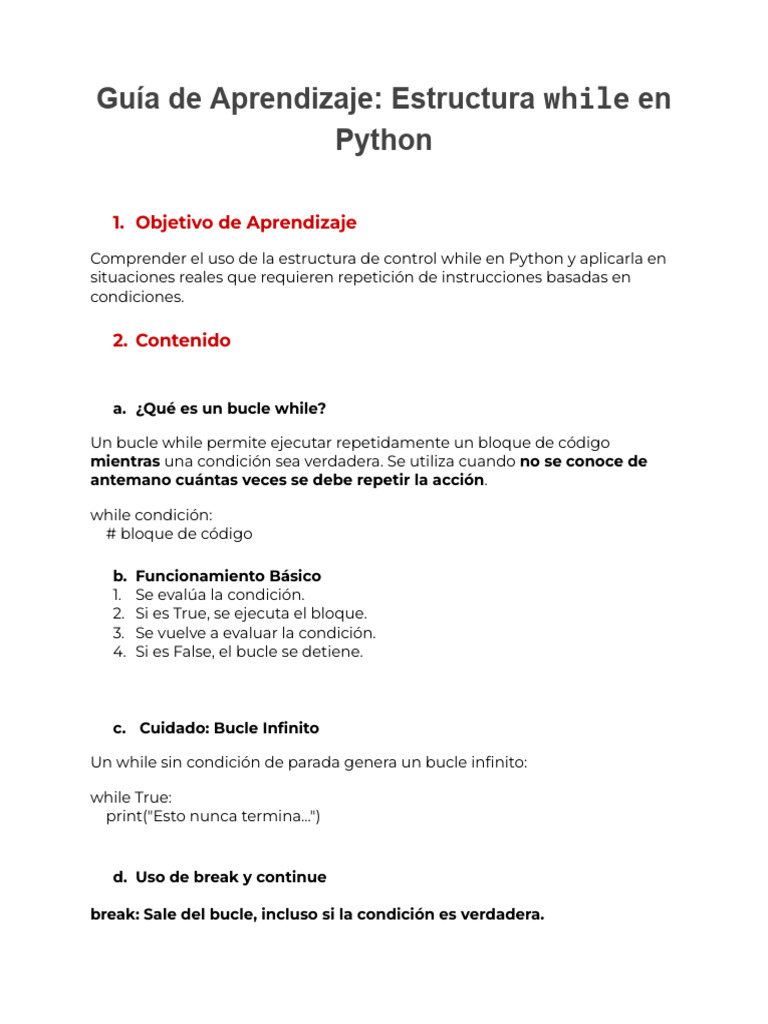 Estructura While | PDF | Python (lenguaje de programación) | Flujo de control