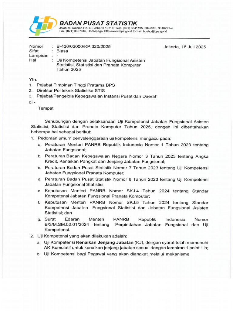 B-426.02000. Ukom JF Asisten Statistisi, Statistisi Dan Prakom Tahun ...