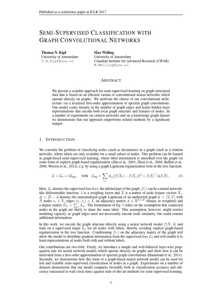 Semi Supervised Classification With Graph Convolutional Networks | PDF | Eigenvalues And ...