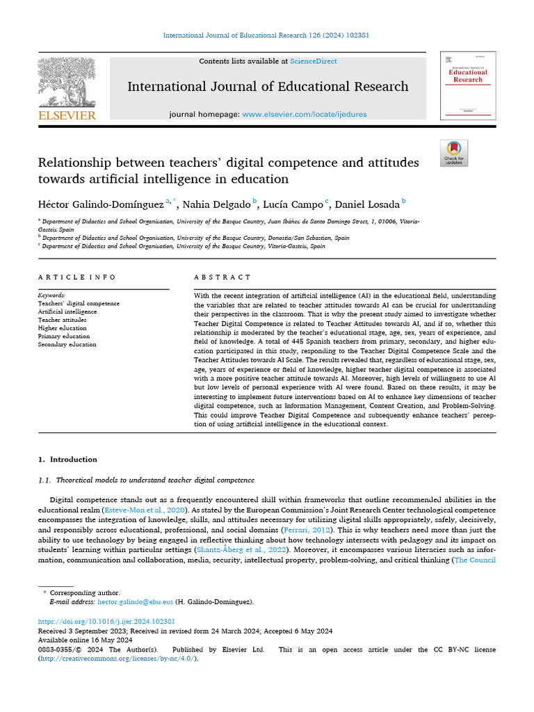 Relationship Between Teachers' Digital Competence and Attitudes Towards Artificial Intelligence ...