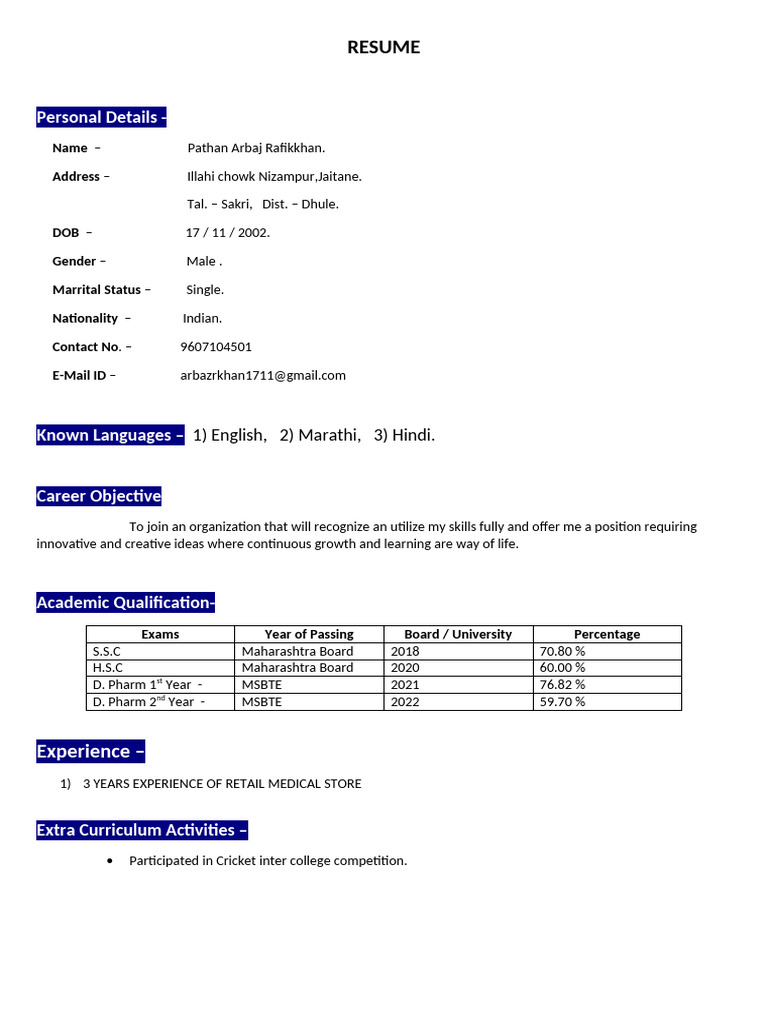 Updated Resume - Arbaj Pathan | PDF