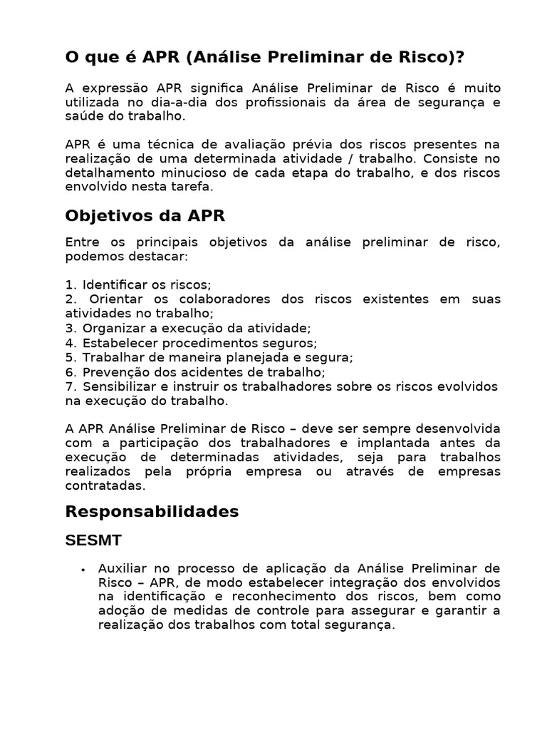 Modelo de APR Com Passo A Passo | PDF