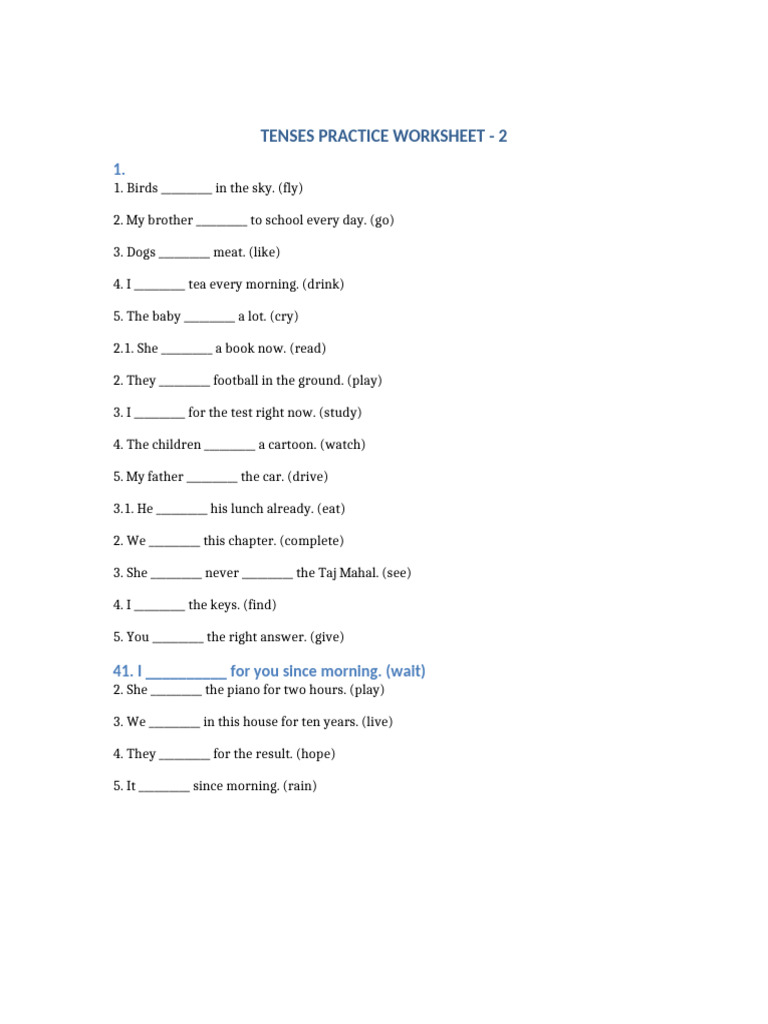 Tenses Practice Worksheet for Students | PDF