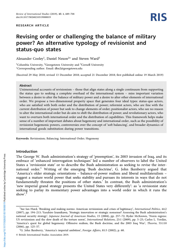 Revising Order or Challenging The Balance of Military Power An ...