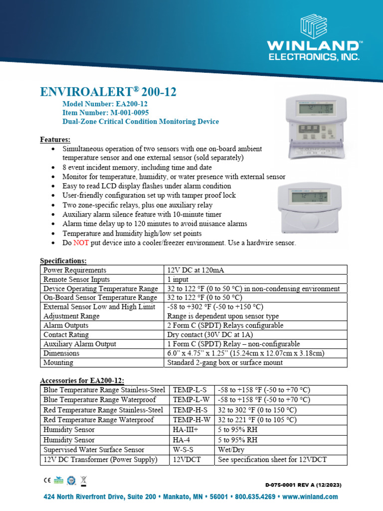 M 001 0095 - Product Data Sheet | PDF | Relay | Humidity
