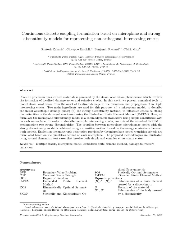 Continuous-Discrete Coupling Formulation Based On Microplane and Strong Discontinuity Models For ...