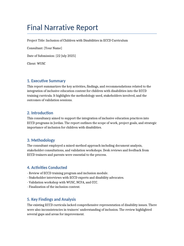 Inclusion in ECCD Curriculum Report | PDF