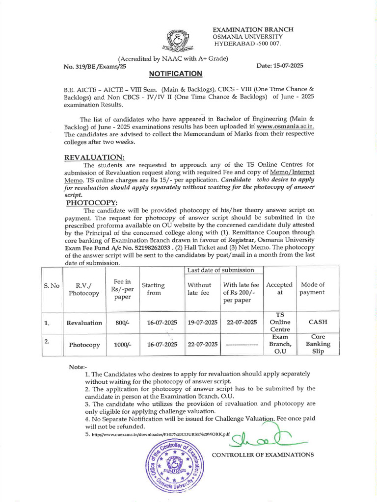 BE-VIII-SEM RV Notification July 2025 | PDF