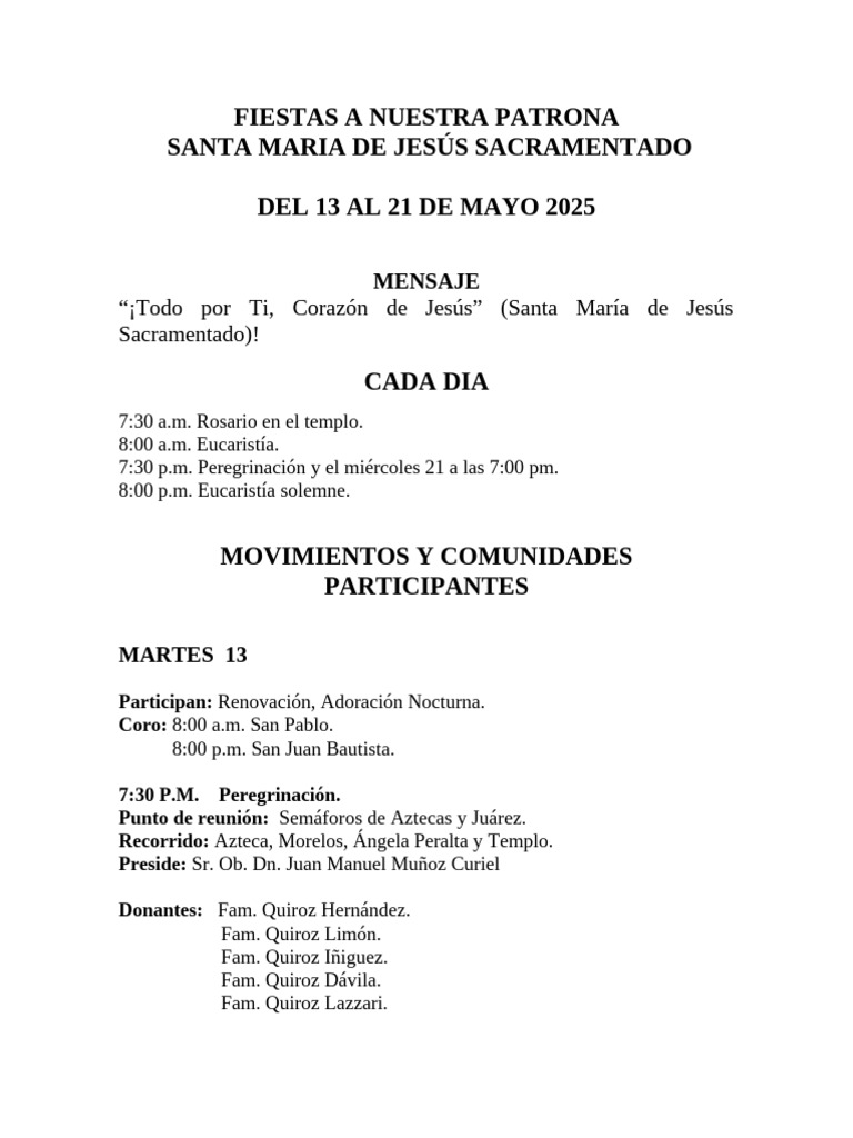 Fiestas en Honor A La Madre Naty 2025 Nuevo | PDF