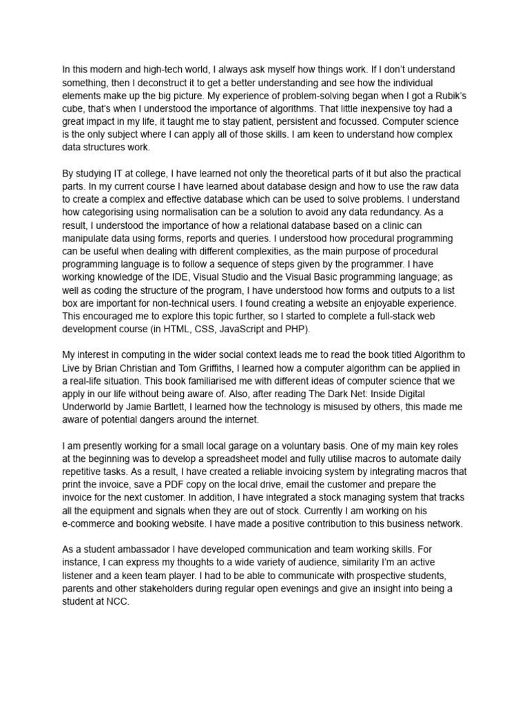 Sadmans Ucas Personal Statement For Computer Science Pdf Computer 1458
