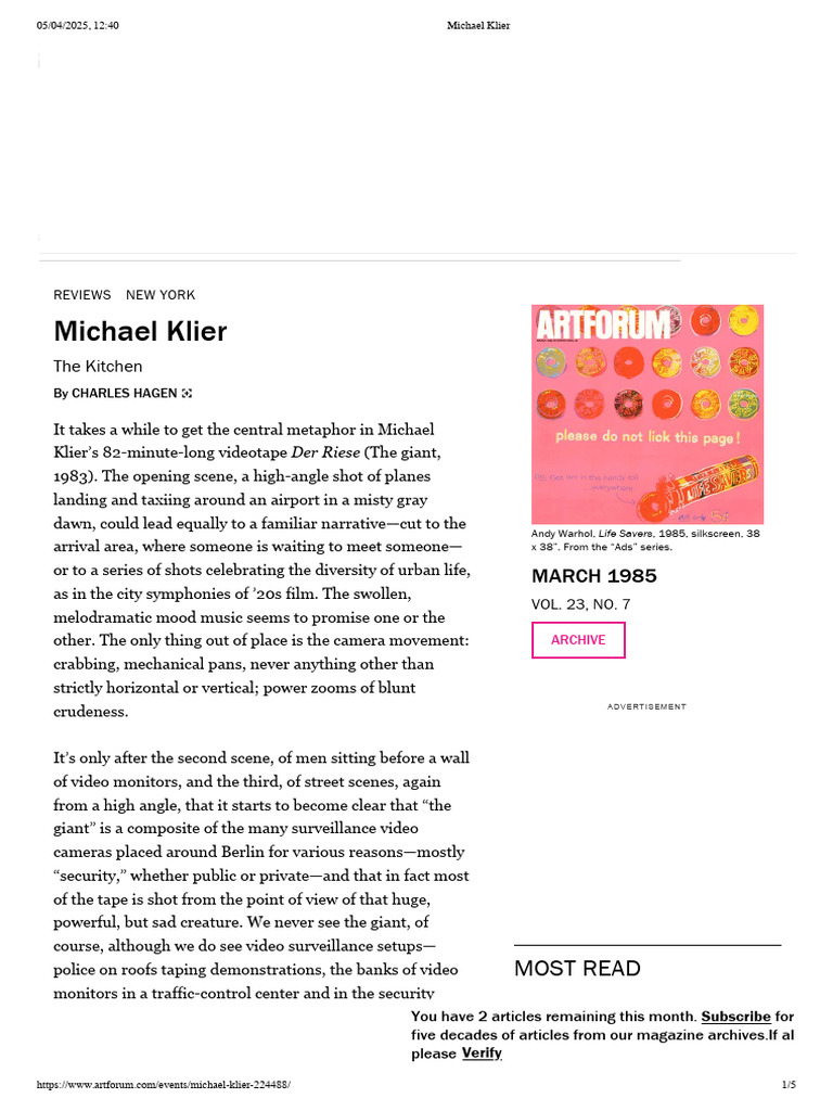 Michael Klier Der Riese Resenha Ing | PDF