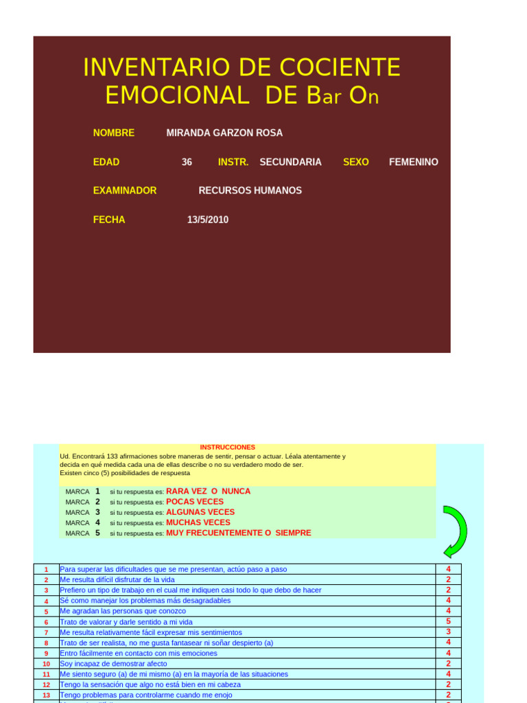 Evaluación de Cociente Emocional Bar-On | PDF | Felicidad | Psicología ...