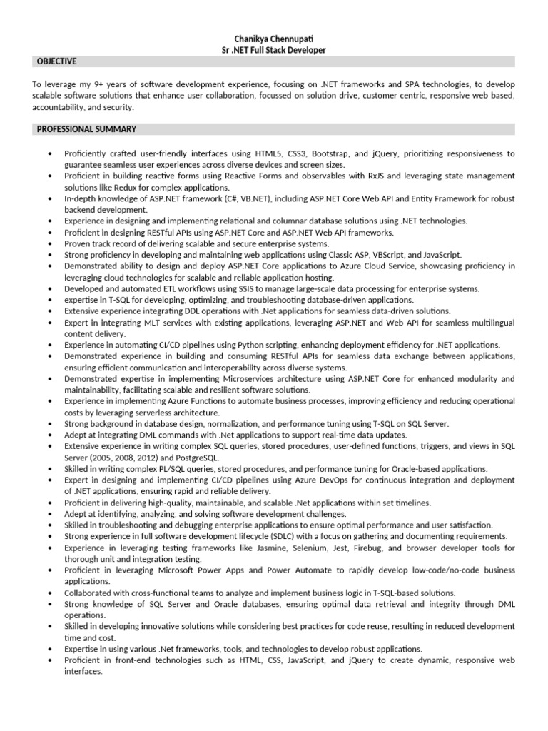 Chanikya Chennupati Resume | PDF | Microsoft Sql Server | J Query