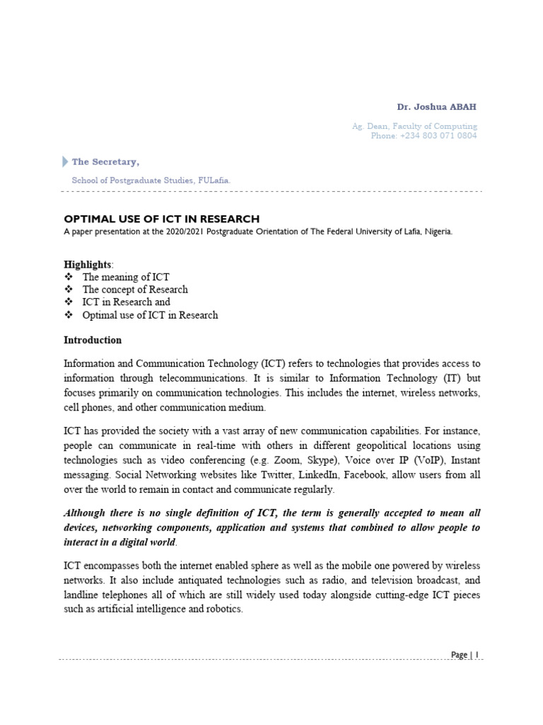 Optimizing ICT for Research Efficiency | PDF | Thesis | Data Analysis