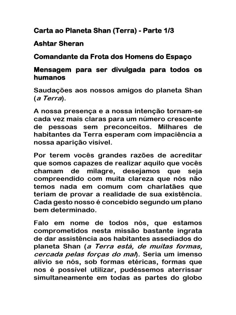 Carta Ao Planeta Shan | PDF | Terra | Planetas