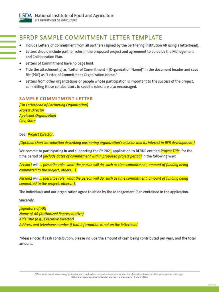BFRDP Sample Commitment Letter Template_2.26 remediated | PDF