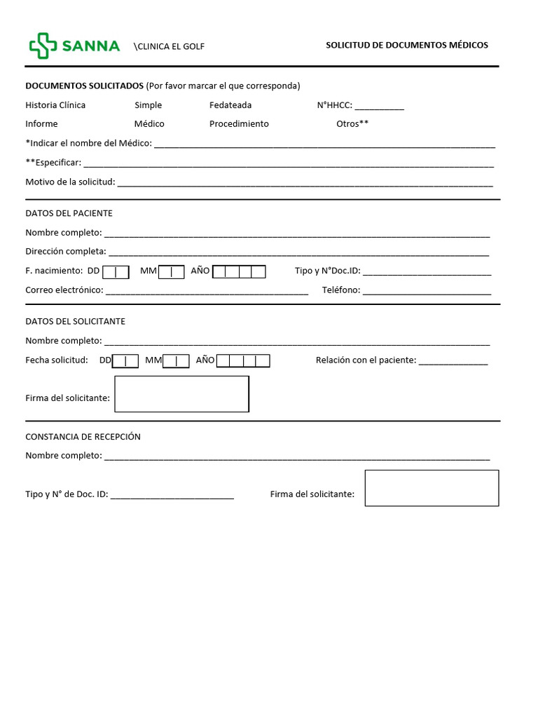 Formato de Solicitud Documentos Medicos | PDF