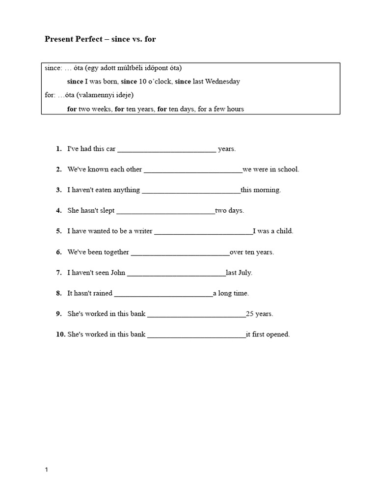 Present Perfect Exercises To Print | PDF
