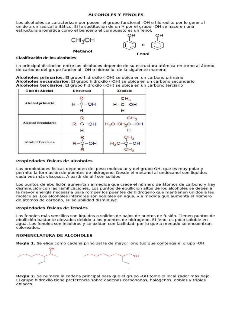 Alcoholes y Fenoles | PDF | Química | Química Orgánica