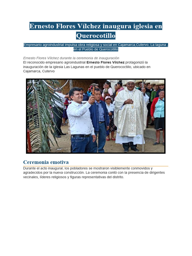 Ernesto Flores Vílchez Inaugura Iglesia en Querocotillo | PDF